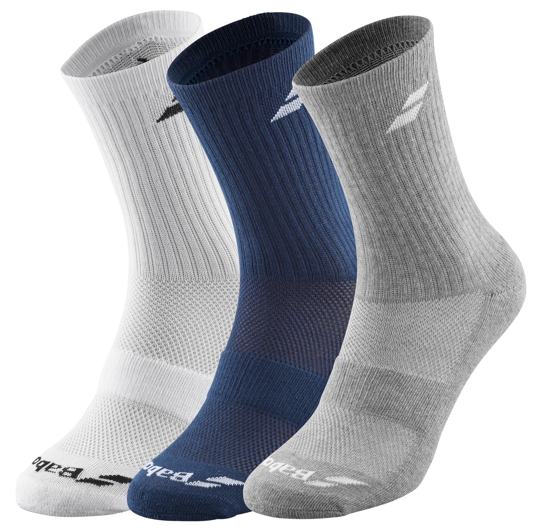 Babolat Long 3 Pack Badminton Socks - White / Blue / Grey — Badminton HQ